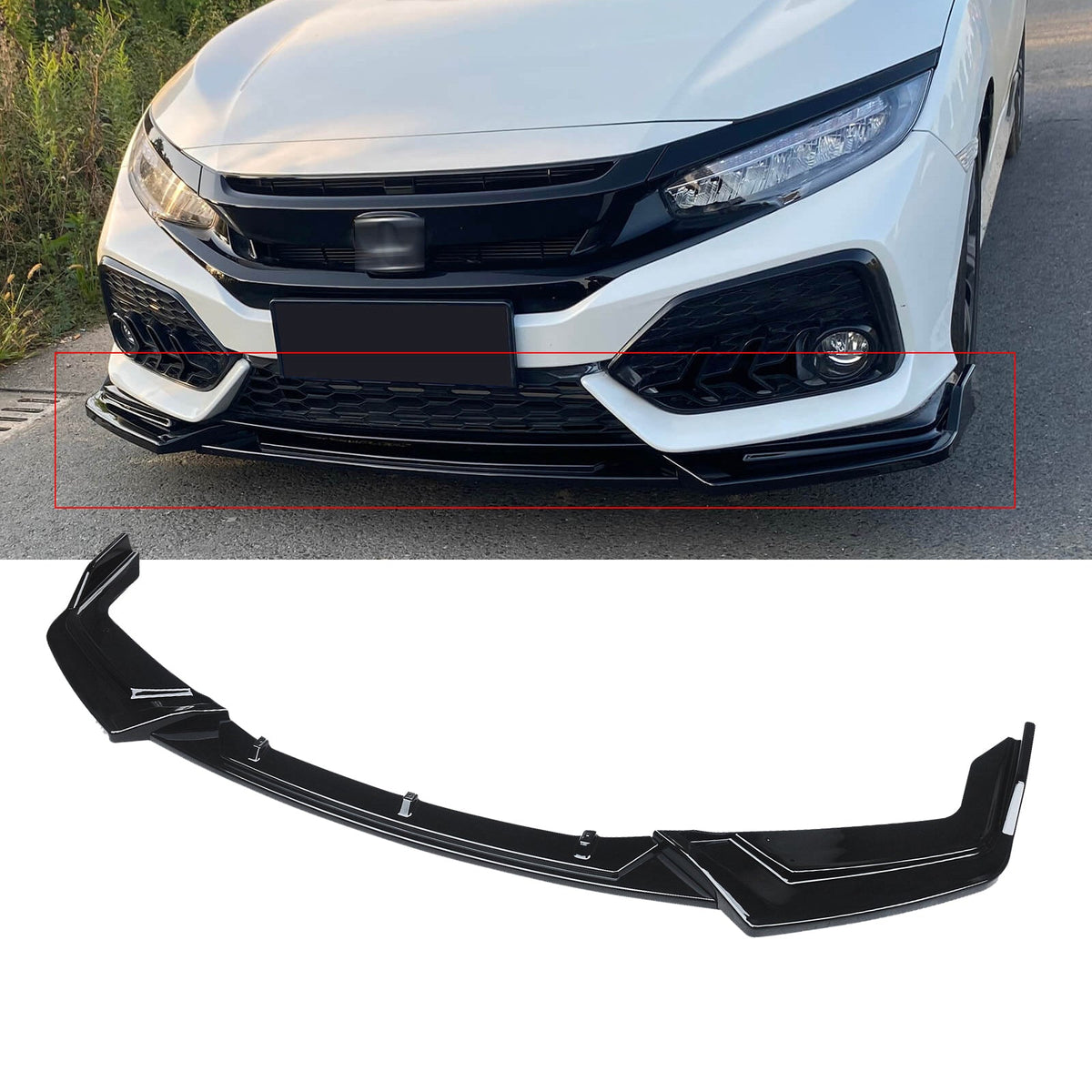 NINTE Front Lip For 2017-2021 Honda Civic Si FK7 Hatchback ABS 3 Pieces ...