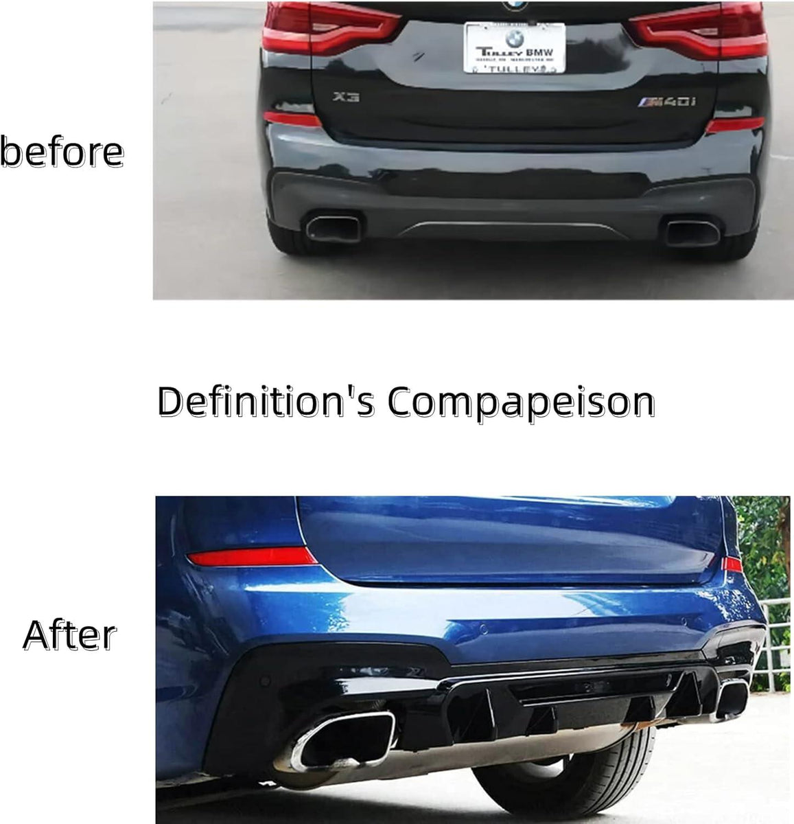 NINTE Rear Diffuser For 2018-2021 BMW G01 X3 M-Sport M40i ABS Rear ...