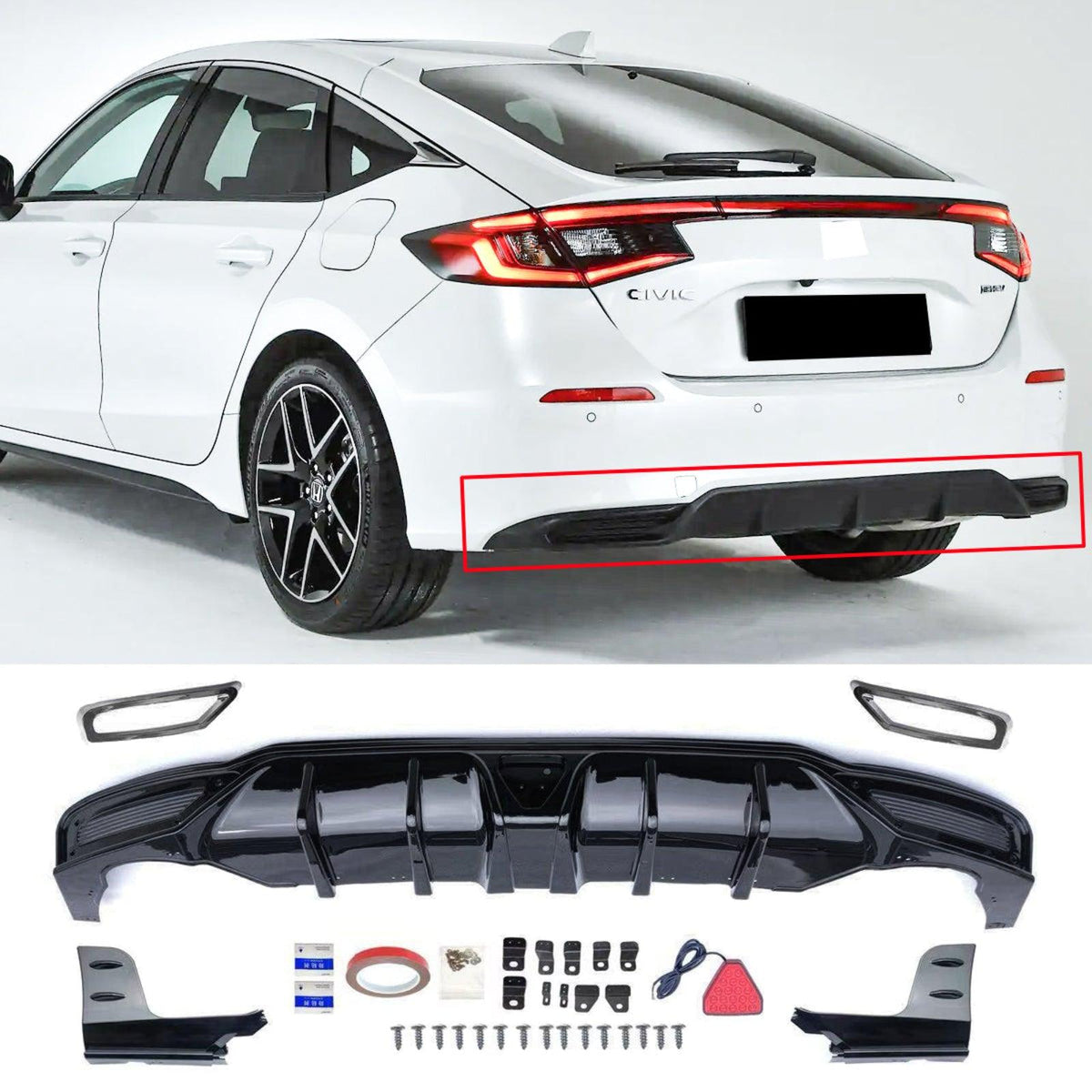 NINTE For 2022-2024 11th Honda Civic Hatchback Rear Diffuser Gloss Black