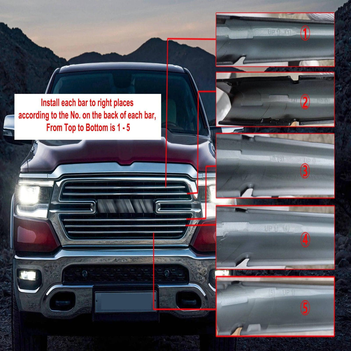 NINTE Grill Cover for 2019-2022 Dodge Ram 1500 Grille Overlay Inserts 5 ...